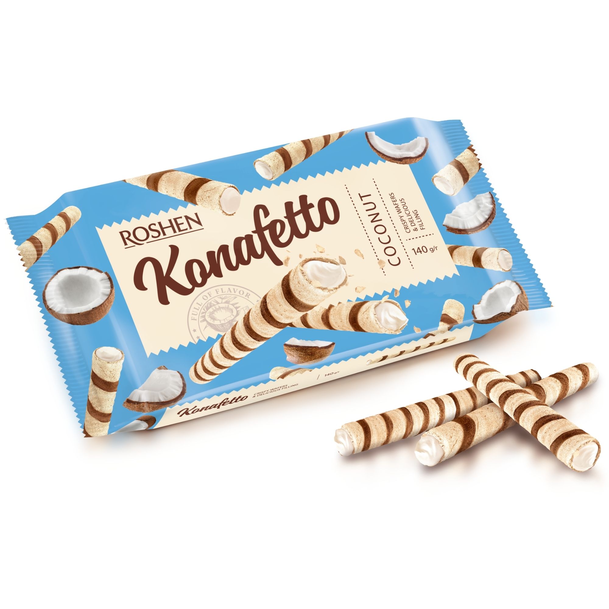 Roshen trubičky Konafetto 140g - Kokos (15) | Eshop Tham & Ha Plus