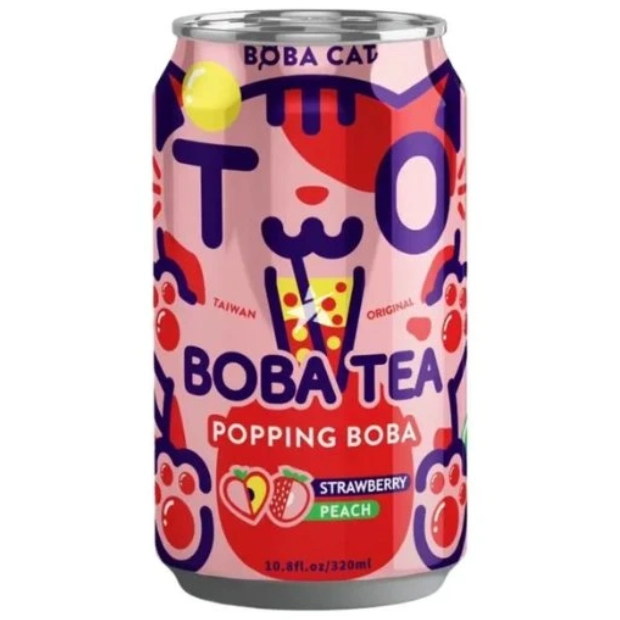 Boba Cat 320ml Tapioca Bubble Tea Peach Strawberry Popping (Tra Sua) (24) | Eshop Tham & Ha Plus