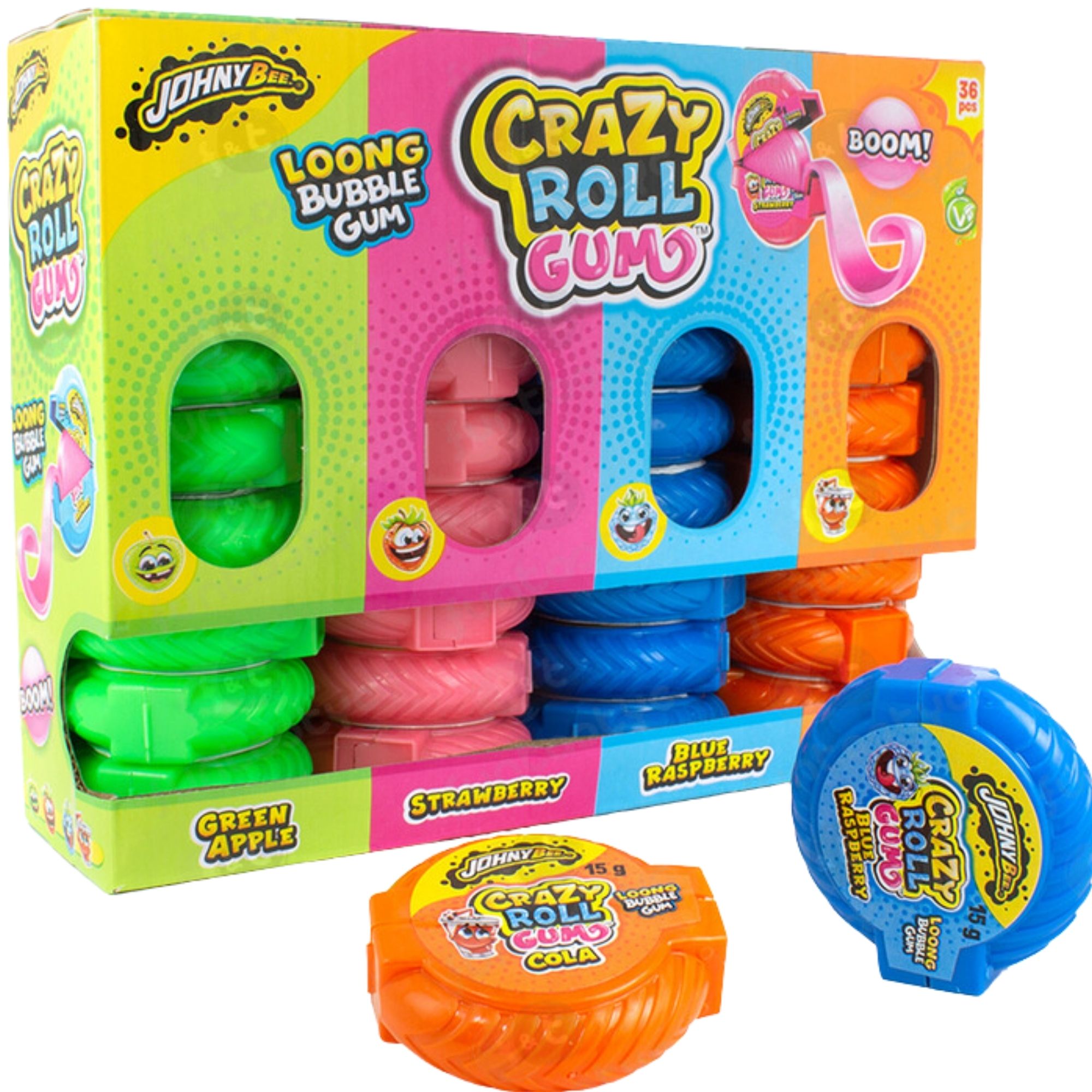 JohnyBee Bubble crazy roll gum Stand 15g (36) | Eshop Tham & Ha Plus