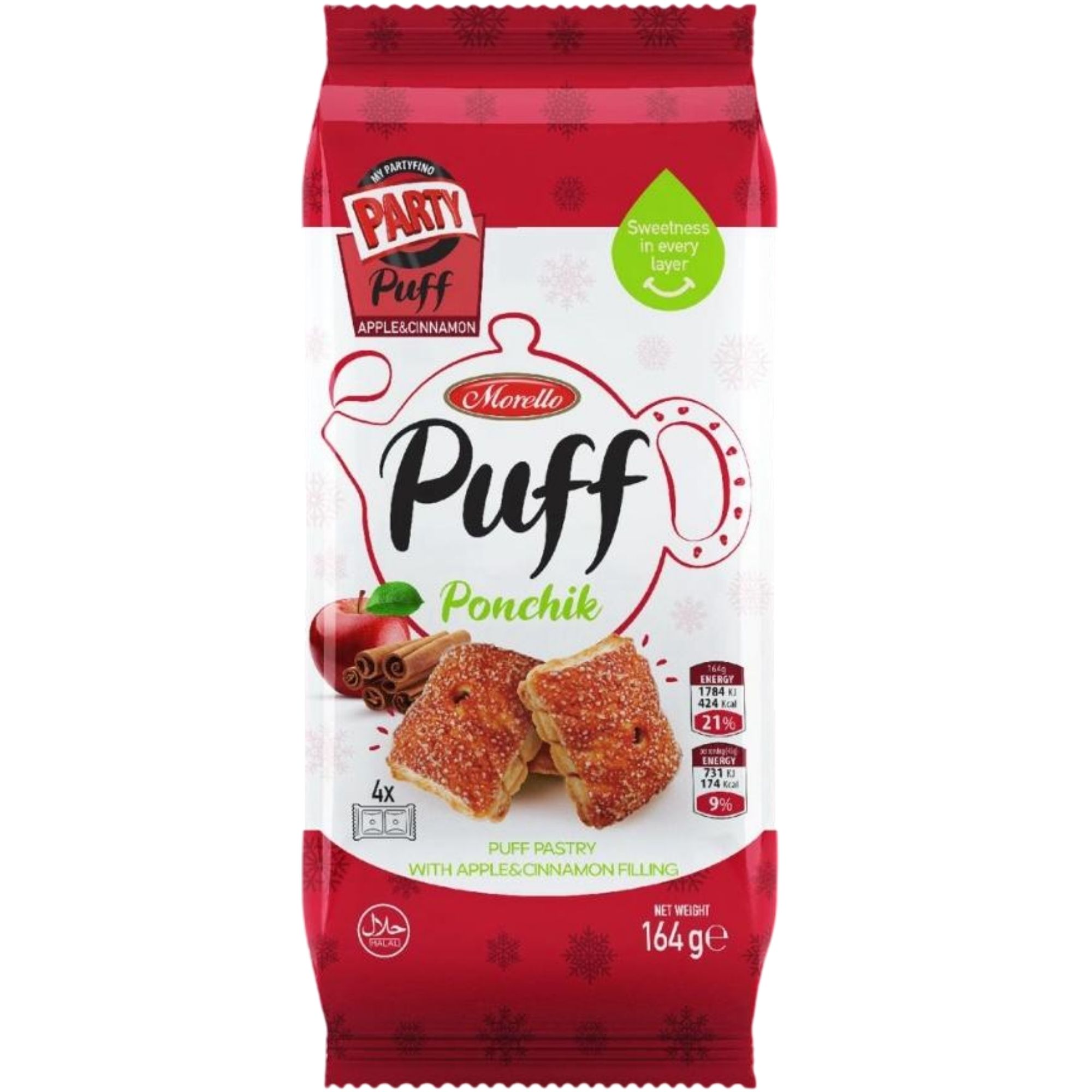 Morello Puff 164g Ponchik Apple & Cinnamon Pečivo z listového těsta s ...